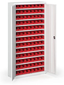 Skříň s plastovými boxy BASIC - 1800 x 400 x 920 mm, 104xA, šedá/šedé dveře