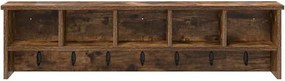 věšák, nástěnný, 5 poliček, háčky, kompozitní dřevo, 26x100x16 cm, kouřový dub, Dekorino TK20260022