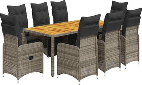 9dílný zahradní bistro set s poduškami šedý polyratan 3277162