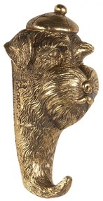 Zlatý nástěnný dekorační háček psa s čepicí – 7x5x13 cm