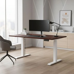 Výškově nastavitelný stůl OfficeTech C, 140 x 80 cm, bílá podnož, wenge