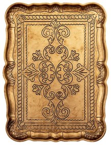 Zlato-hnědý plastový obdélníkový podnos s ornamenty – 31x23x2 cm