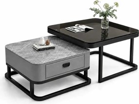 LuxuryForm DESIGN Konferenční stolek ARAGON 70 × 70 / 60 × 60 cm – šedý / šedý mramor + sklo (set 2 ks)
