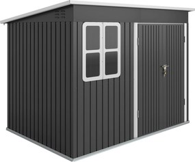 Outsunny Kovová Kůlna na Nářadí 4,13 m² 260 x 177 x 190 cm Skladovací Kůlna s Oknem, Šikmou Střechou a Zámkem, Voděodolný Zahradní Dům na Zahradu
