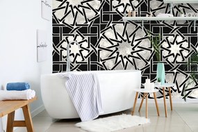 Samolepící tapeta orientální mozaika v černobílém - 300x200 cm