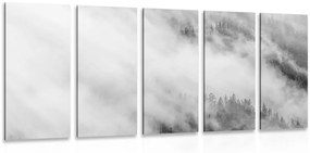5-dílný obraz černobílý mlhavý les