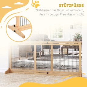 PawHut Dřevěná Brána pro Psy, Rozšiřitelná Ochrana Dveří s Opěrkou Nohou, Samostatně Stojící Psí Brána, Ochrana Schodů, Psí Bariéra pro Krb, Sporák, …