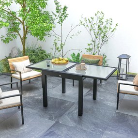 Outsunny Velký Rozšiřitelný Zahradní Stůl rozložené rozměry 160D x 80Š x 75V cm Tmavě Šedý Hliníkový Stůl s Temperovaným Sklem Transparentní