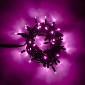 Easy fix LED světelný řetěz, 5 m, venkovní, růžový, 50 diod, černý kabel, IP67
