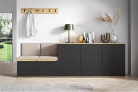 Eka Předsíňová stěna s čalouněnými panely Trinity 35 - Dub Artisan s černou / Světlá béžová 2303