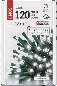 Vánoční osvětlení EMOS D4AC08 ZY2016 120LED řetěz 12m studená bílá 8 programů svícení