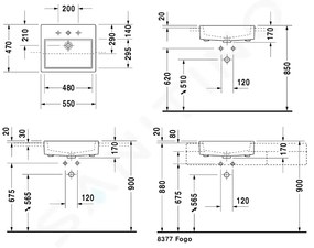 DURAVIT - Vero Umyvadlo zápustné 550x470x170 mm, s 1 otvorem pro baterii, s WonderGliss, bílá (03145500001)