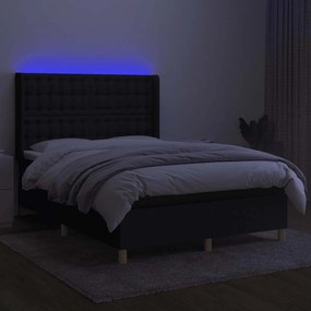 Box spring postel s matrací a LED černá 140x200 cm textil 3139199