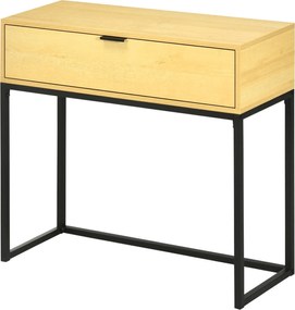 Konzolový stůl HOMCOM s šuplíkem, moderní vedlejší stůl se železnými nohami pro předsíň, obývací pokoj a ložnici 80x30x76 cm přírodní | Aosom