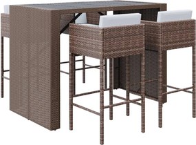 5dílný zahradní barový set s poduškami hnědý polyratan 3200666