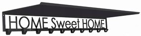 Kovový nástěnný věšák s policí Home sweet home délka 50cm černý