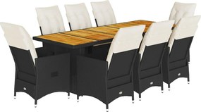 9dílný zahradní bistro set s poduškami černý polyratan 3277231