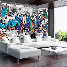 Fototapeta - Barevné Graffiti na šedé (254x184 cm)