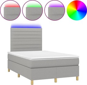 Box spring postel s matrací a LED světle šedá 120x200 cm textil 3135501