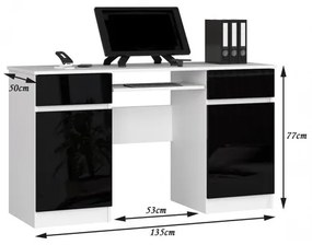 Počítačový stůl A5 bílá/černá lesk