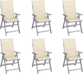 vidaXL Zahradní polohovací židle 6 ks s poduškami masivní akácie [3065328] Barva: krémová