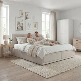 Čalouněná postel s úložným prostorem a roštem Marco 180x200 cm - Světle béžová