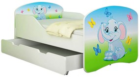 Dětská postel - Barevný sloník 180x80 cm + šuplík