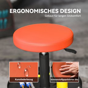 HOMCOM Pracovní stolička s kolečky, úložný prostor, nastavitelná výška 38-50 cm, otočná stolička s nosností do 135 kg, otočné sedadlo, pracovní houpa…
