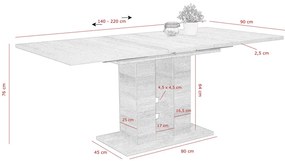 Rozkládací jídelní stůl Helena 140x90 cm, dub sonoma