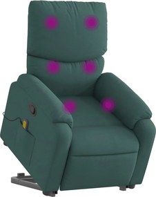 Zvedací masážní polohovací křeslo tmavě zelené textil 3204842
