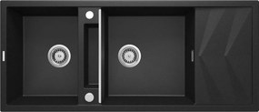 Deante Magnetic, 2-komorový granitový dřez s odkapávačem 1160x500x224 mm, grafitová metalíza, DEA-ZRM_G213