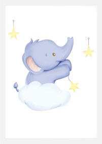 Plakát zvířátka sloník a hvězdičky - Obraz, Plakát Velikost: B2 - 50x70 cm, Volba rámu: s bílým rámem