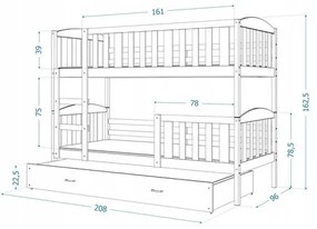 Dětská patrová postel KUBUS s úložným prostorem 90x200 cm - bílá Šedá