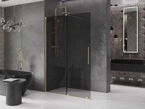 Mexen Velar, sprchová zástěna s posuvnými dveřmi Walk-in 130 x 200 cm, 8mm šedé sklo, zlatá matná, 871-130-000-43-55