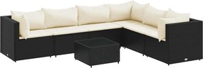 7dílná zahradní sedací souprava s poduškami černá polyratan 3308144