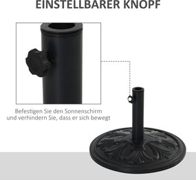 Stojan na slunečník Outsunny Ø48 x 34 cm pro slunečníky Ø35/Ø38/Ø48 mm, z plastu a cementu, starožitně černý, stabilní podpěra pro zahradu a terasu |