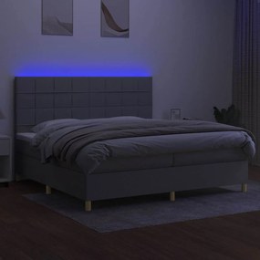 Box spring postel s matrací a LED světle šedá 200x200 cm textil 3135461