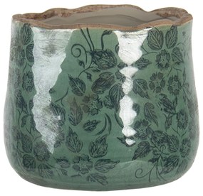 Zelený květináč Camil mini s květy - Ø 13*11 cm