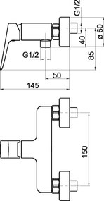 Novaservis, Sprchová baterie Nobles EGO bez příslušenství 150mm, černá, 43061/1-5