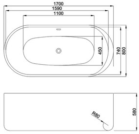 BPS-koupelny Volně stojící akrylátová vana HYD-VO501 170x80 bílá, odtokový komplet chrom