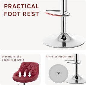 WOLTU Sada 2 barových židlí s opěrkou zad, výškově nastavitelné a otočné 360°, koženka, vínově červené