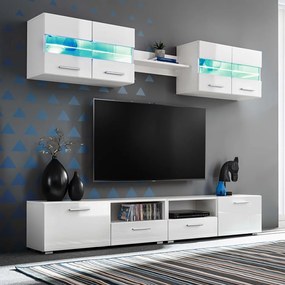 5dílná obývací stěna s LED osvětlením bílá s vysokým leskem - Default Title