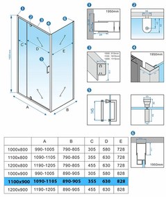 BPS-koupelny Obdélníkový sprchový kout HYD-OK07B 110x90 černá/transparent - bez vaničky