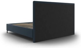 Tmavě modrá čalouněná dvoulůžková postel s úložným prostorem s roštem 200x200 cm Casey – Mazzini Beds