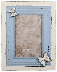 Krémovo-modrý fotorámeček s motýlem - 18*3*23 cm / 10*15 cm