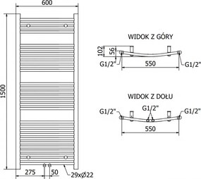 Mexen Ares, elektrické topné těleso 1500x600 mm + topná tyč 900 W, černá, W102-1500-600-2900-70