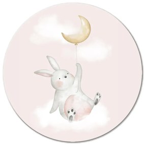 Kulatý obraz Pastelový králíček na mráčku - roztomilé zvířátko s balónkem-měsícem