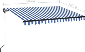 Ručně zatahovací markýza s LED světlem 350 x 250 cm modrobílá 3069081
