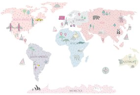 Pastelowe Love Dětské nástěnné samolepky MAPA SVĚTA růžové Zvolte rozměr: L, Zvolte jazyk: Anglický