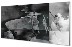 akrylový obraz Sky černá a bílá lidé 125x50 cm